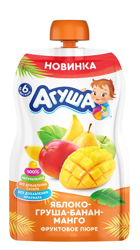 Apple, pear, banana and mango puree, Agusha, 90 g – Buy Online at ...