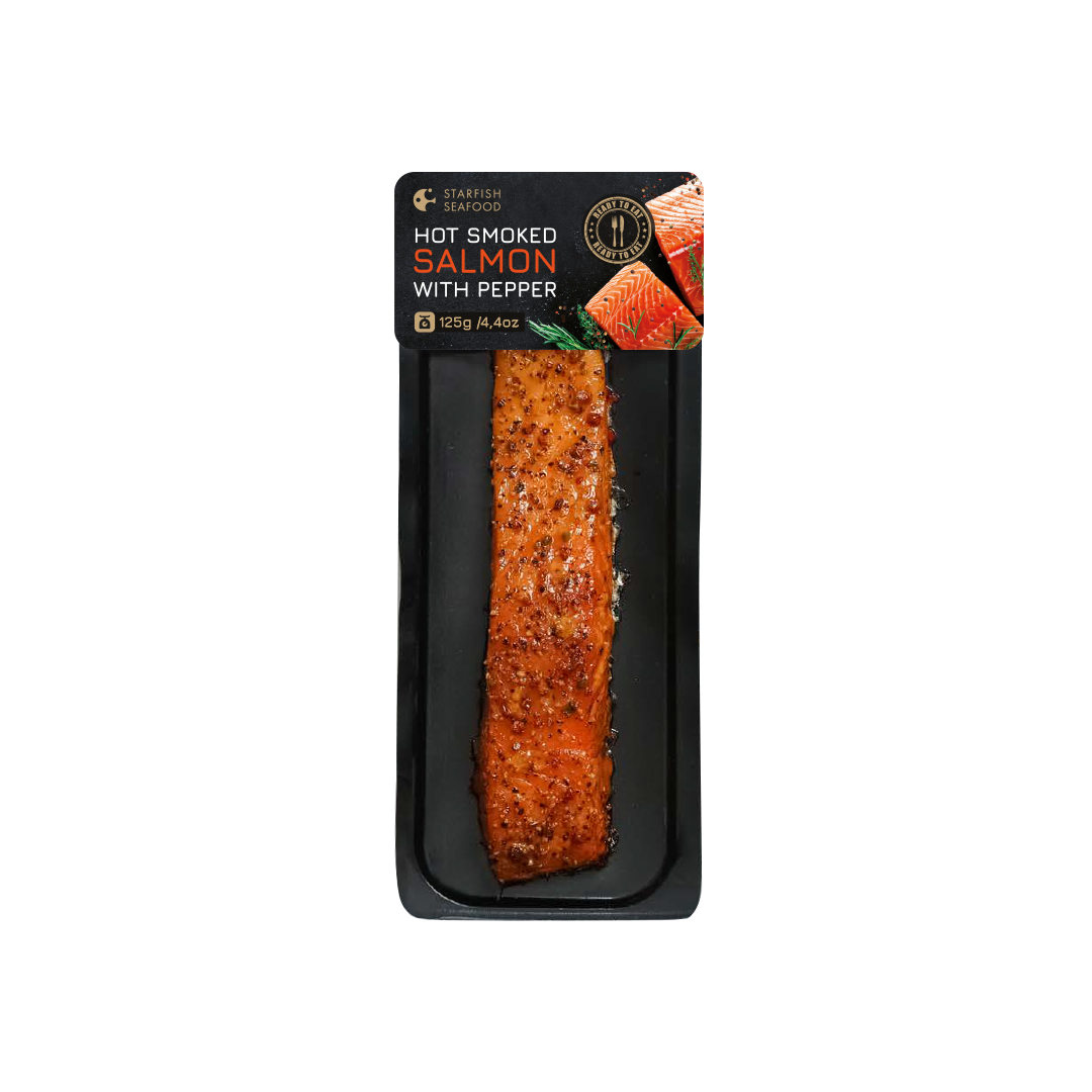 Hot smoked salmon fillet with pepper, Starfish, 125 g – Buy Online at ...