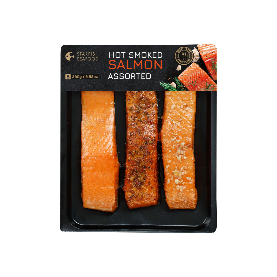 Hot smoked salmon fillets mix, Starfish, 300 g – Buy Online at GastronomUSA