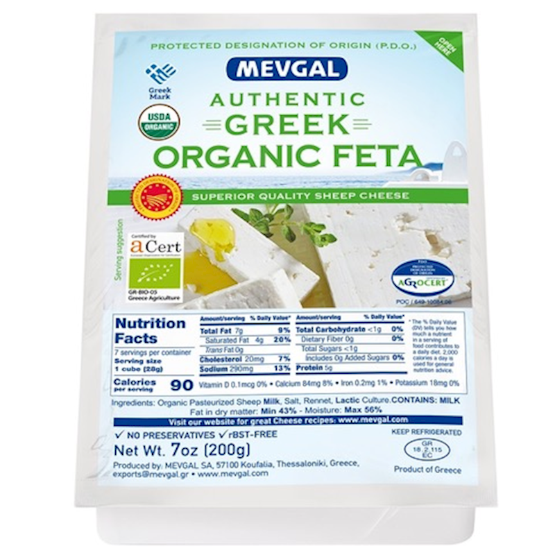 Organic authentic Greek feta cheese, Mevgal, 200 g – Buy Online at ...
